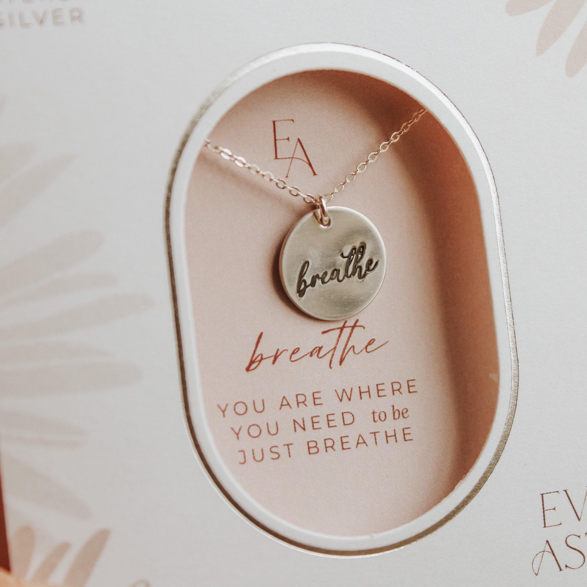 Breathe Script Necklace, Simple Disc Jewelry, Meaningful Gift for ...