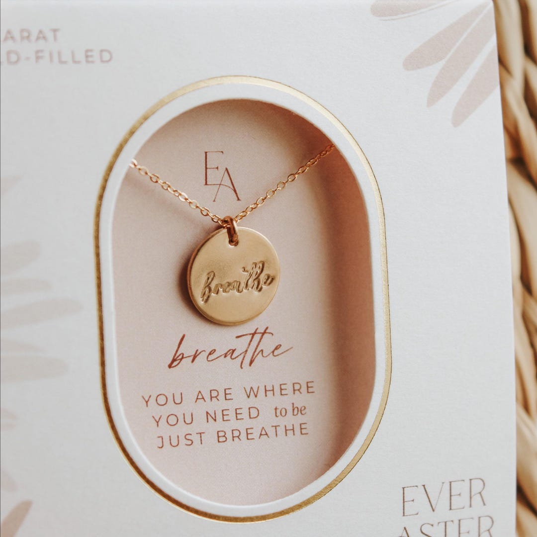 Breathe Script Necklace, Simple Disc Jewelry, Meaningful Gift for ...