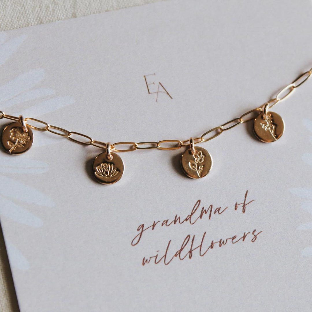 Gold Filled Grandma Bracelet: Birth Month Flower Charms - Etsy