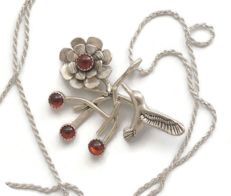 Hummingbird Necklace Hummingbird Gift for Women Sterling Silver Flower ...