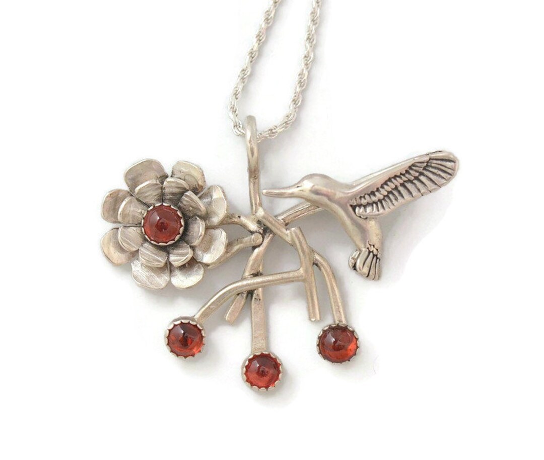 Hummingbird Necklace Hummingbird Gift for Women Sterling Silver Flower ...