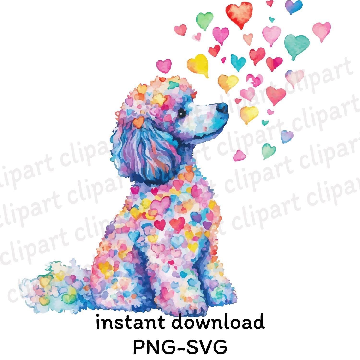 Pastel Dog Poodle With Hearts Png Svg File for Digital Download and ...