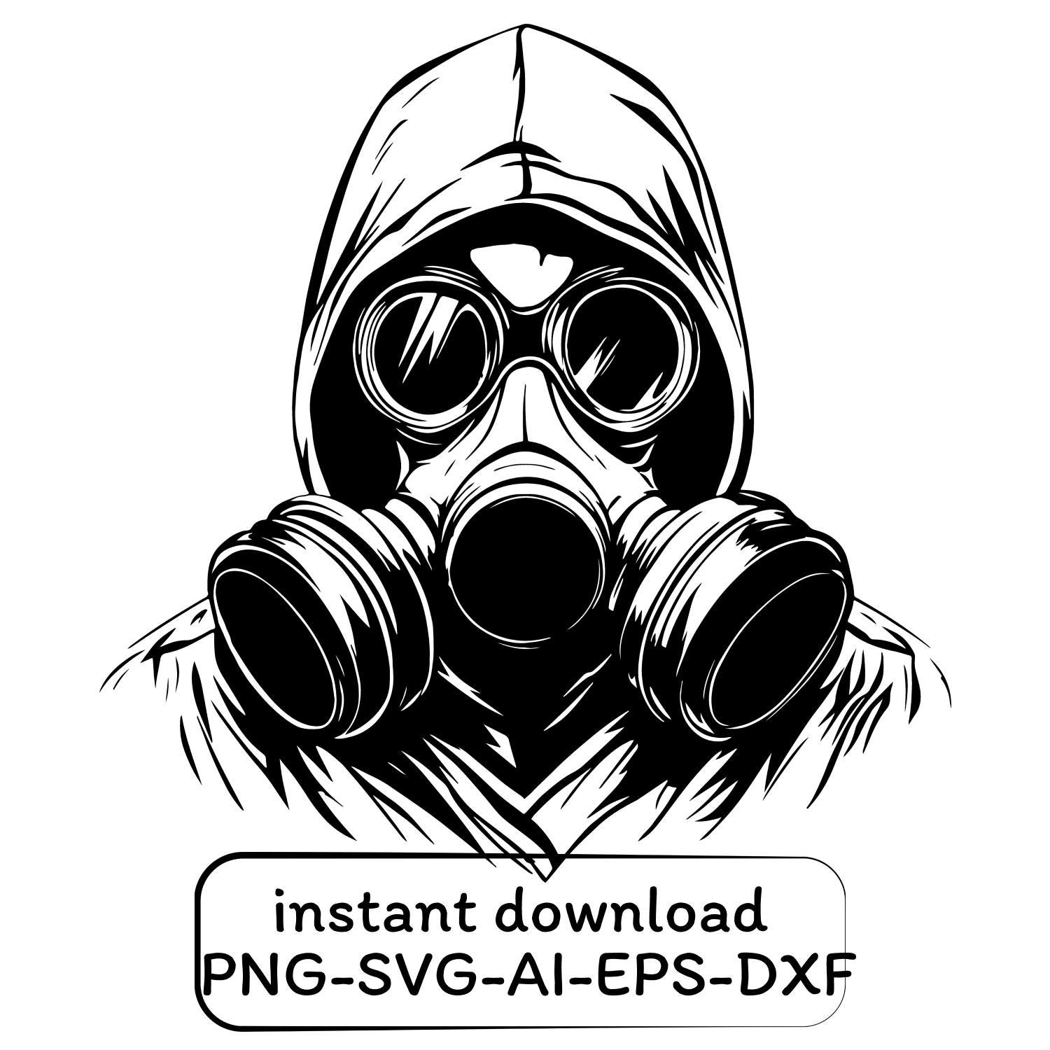Gas Mask Svg. Silhouette for Laser Cutting Dxf, Biohazard. Digital ...