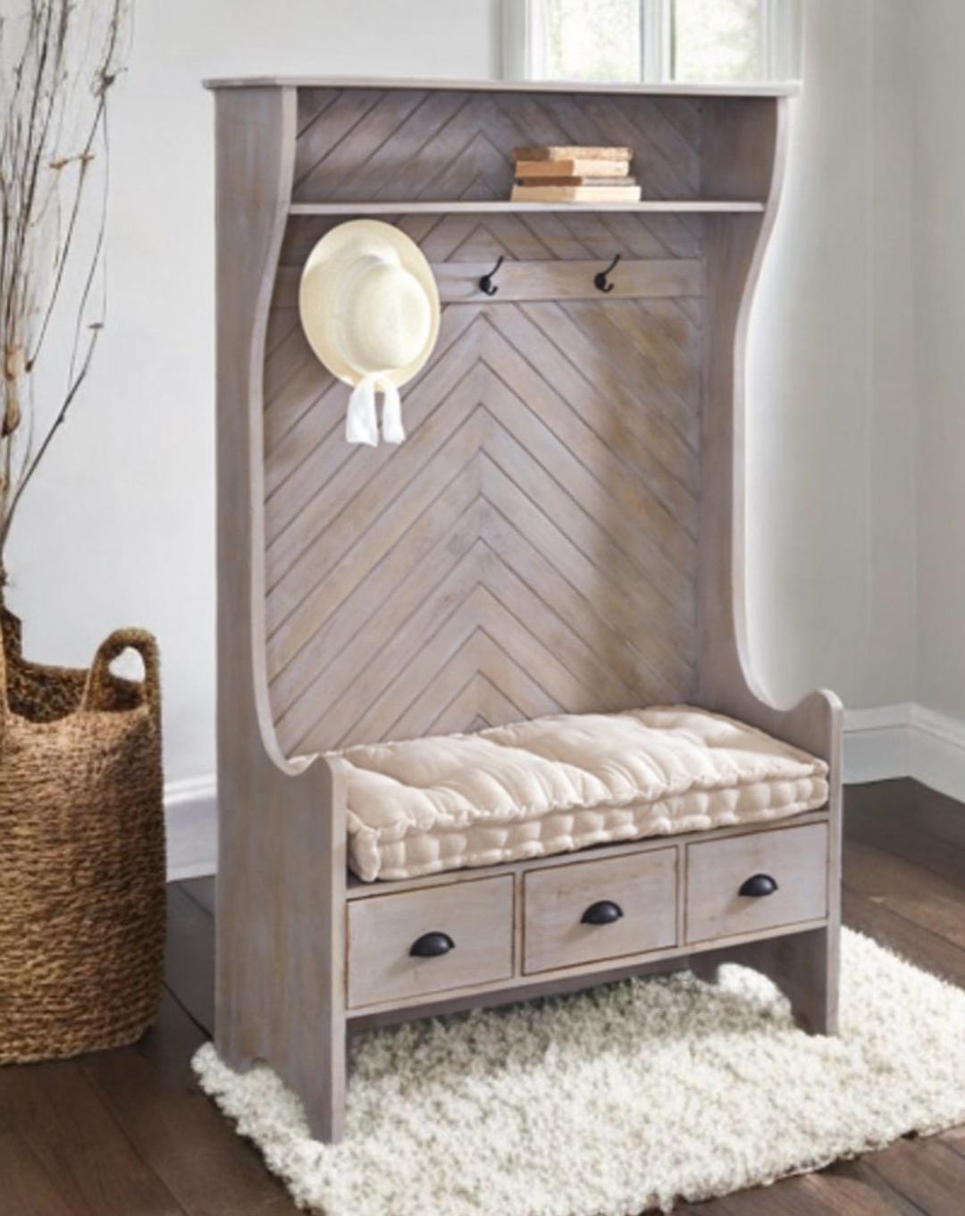Gray Distressed Hall Tree With Storage Measurements in Description - Etsy