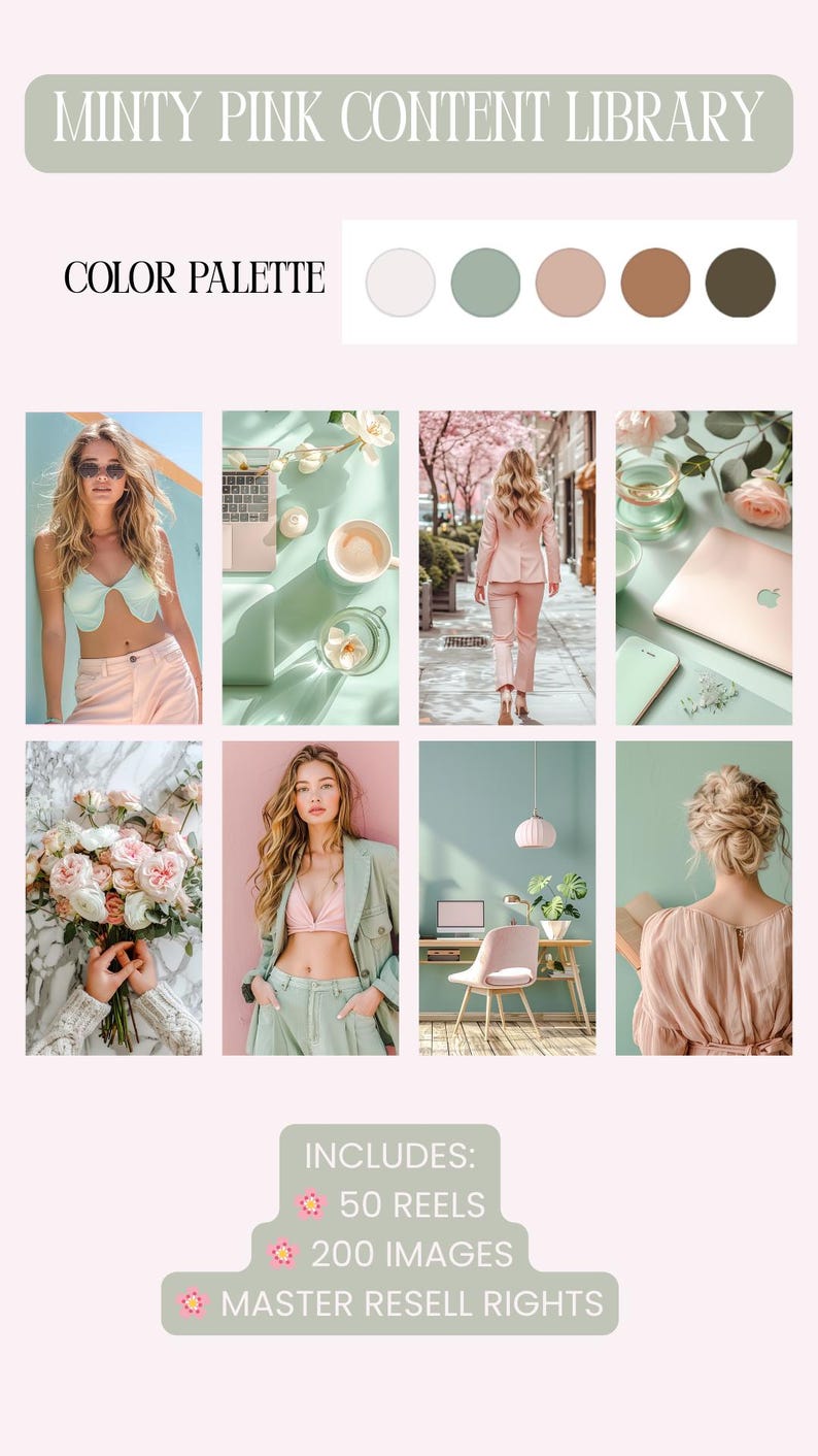 Minty Pink Stock Photos & Videos: Feminine Social Media Branding Bundle ...