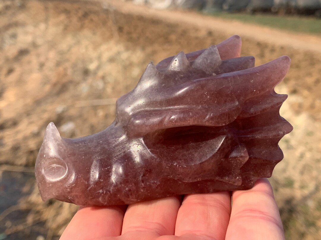 Strawberry Quartz Crystal Dragon Skull Carving (3.9'') - Etsy