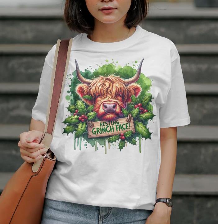 Funny Highland Cow PNG Grumpy Holiday Design Resting Grinch Face ...