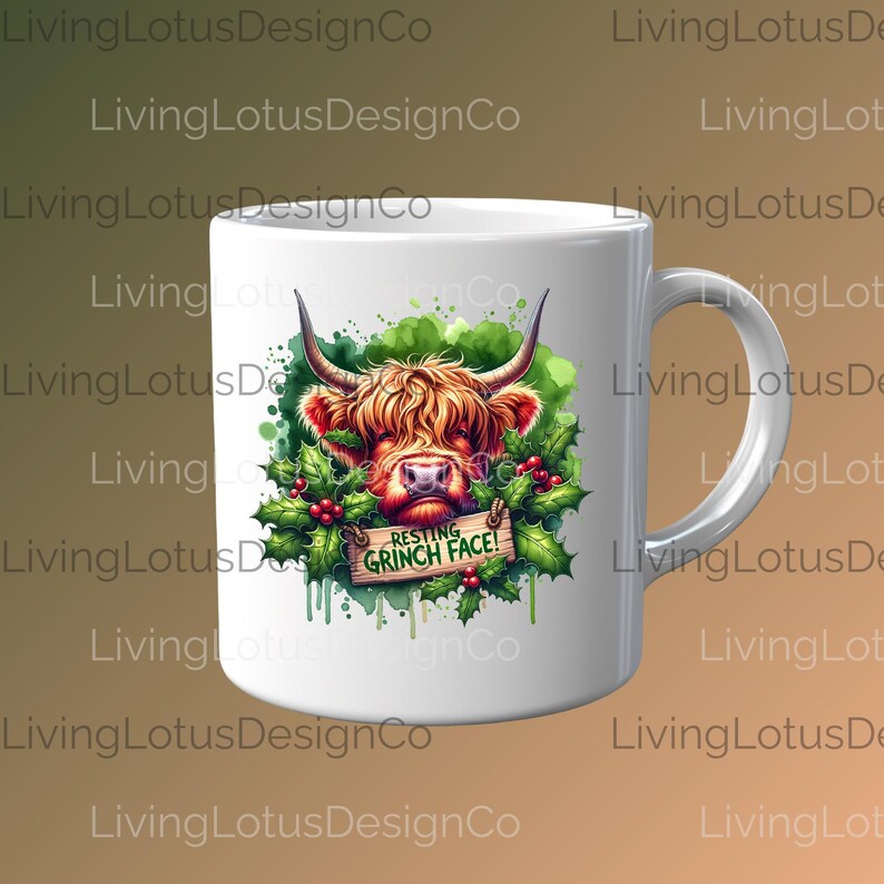 Funny Highland Cow PNG Grumpy Holiday Design Resting Grinch Face ...