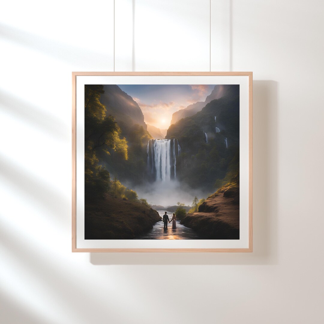 Serene Twilight Waterfall A Romantic Couple Embracing Nature's Beauty ...