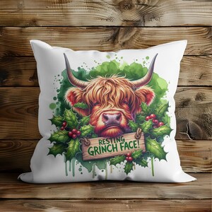 Funny Highland Cow PNG Grumpy Holiday Design Resting Grinch Face ...