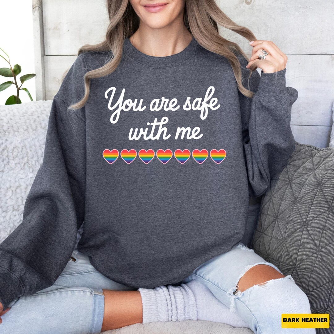 Safe With Me LGBTQ Hoodie Rainbow Heart Pride Sweatshirt LGBT Support ...