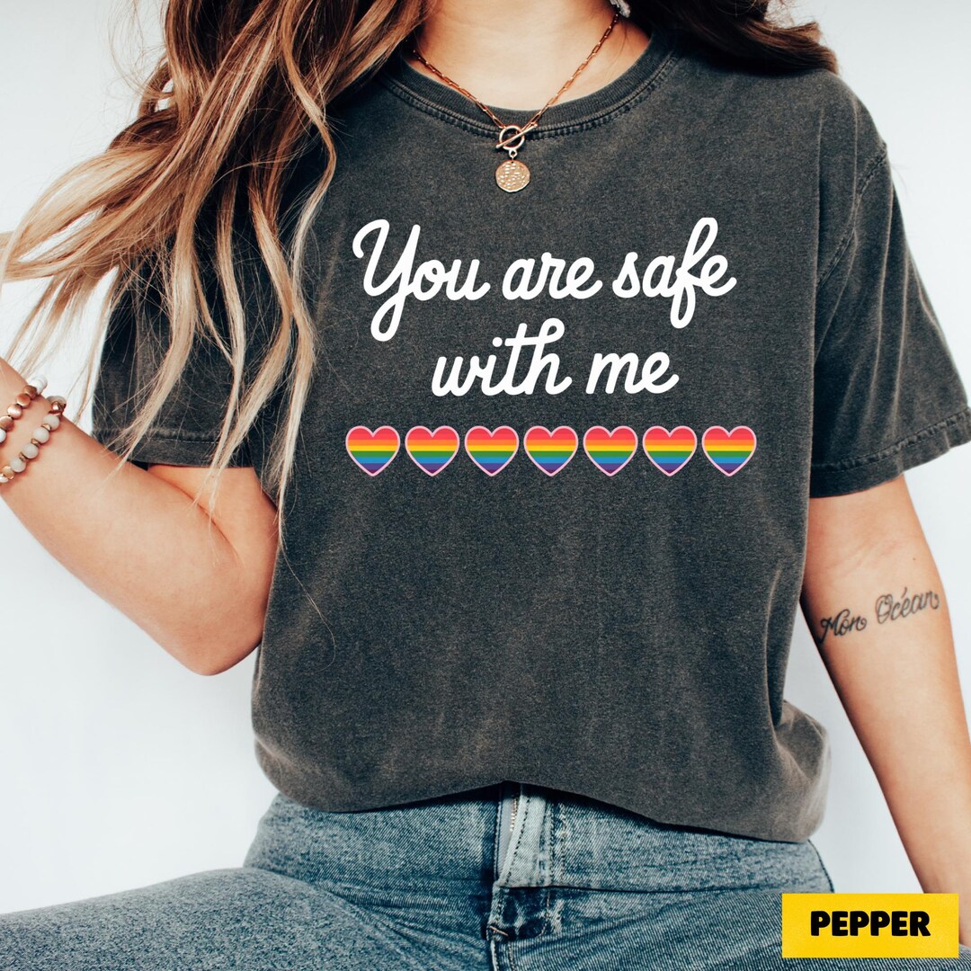 Safe With Me LGBTQ Tee - Rainbow Heart Pride Shirt - LGBT Support ...