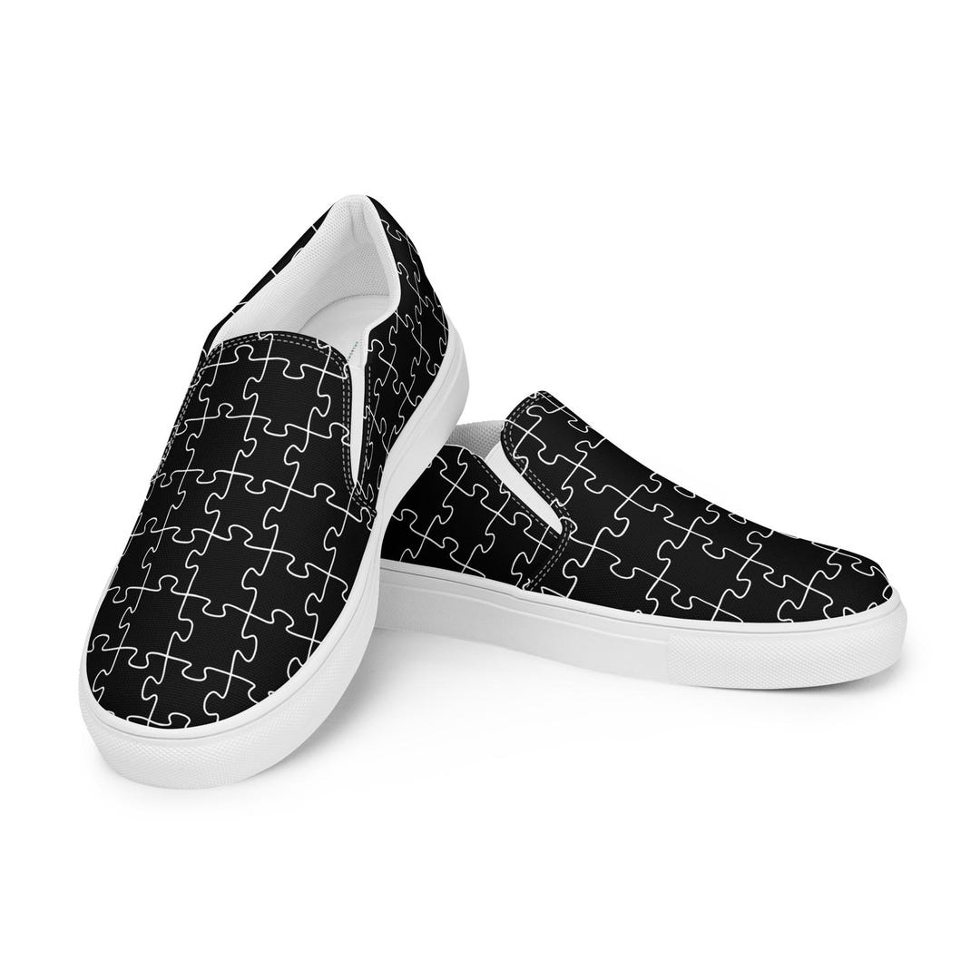 Jigsters | Women’s Slip-on Canvas Shoes | Black | Puzzle Shoes - Etsy