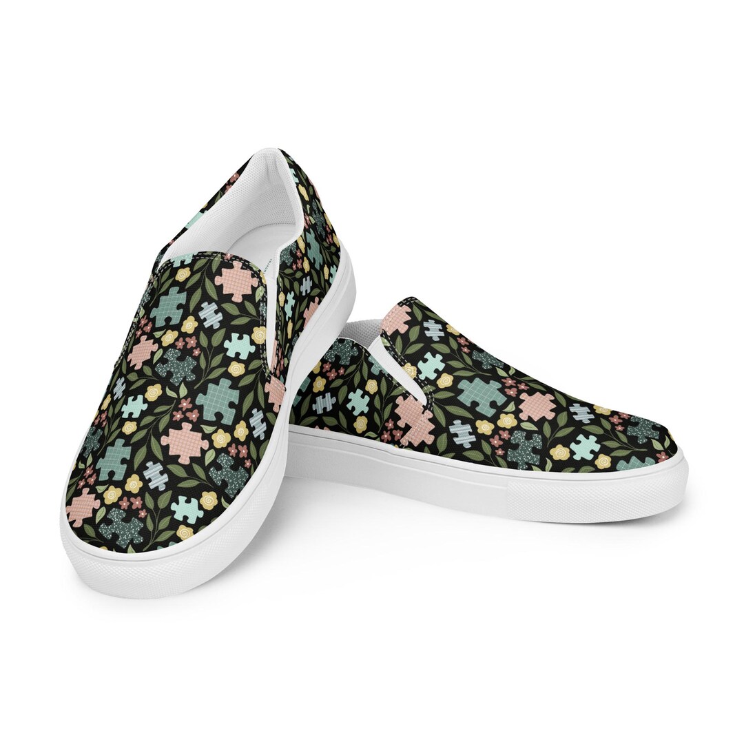 Pieceful Garden | Women’s Slip-on Canvas Shoes | Black | Puzzle Shoes ...