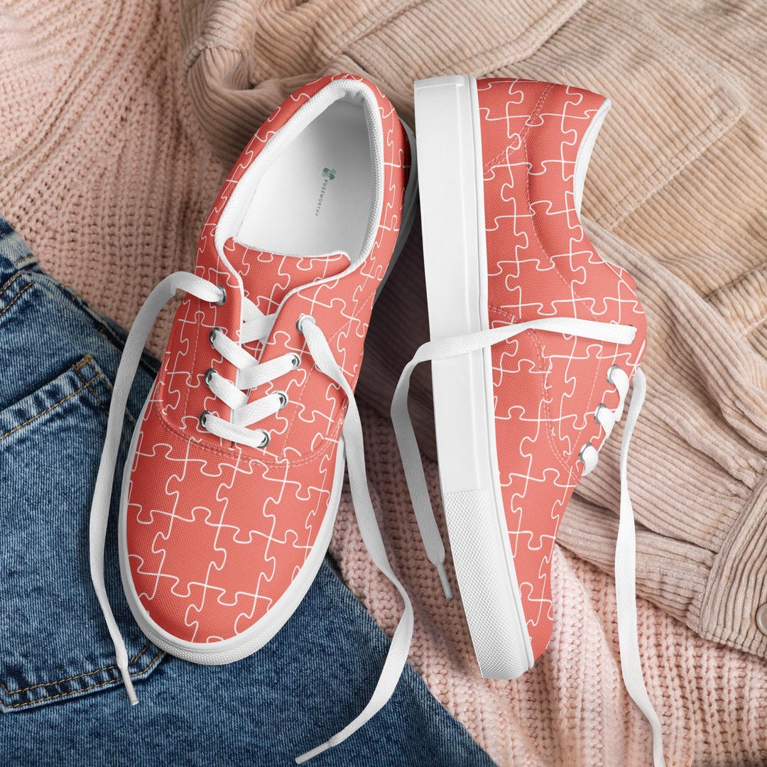 Jigsters | Women’s Lace-up Canvas Shoes | Coral | Puzzle Shoes | Puzzle ...
