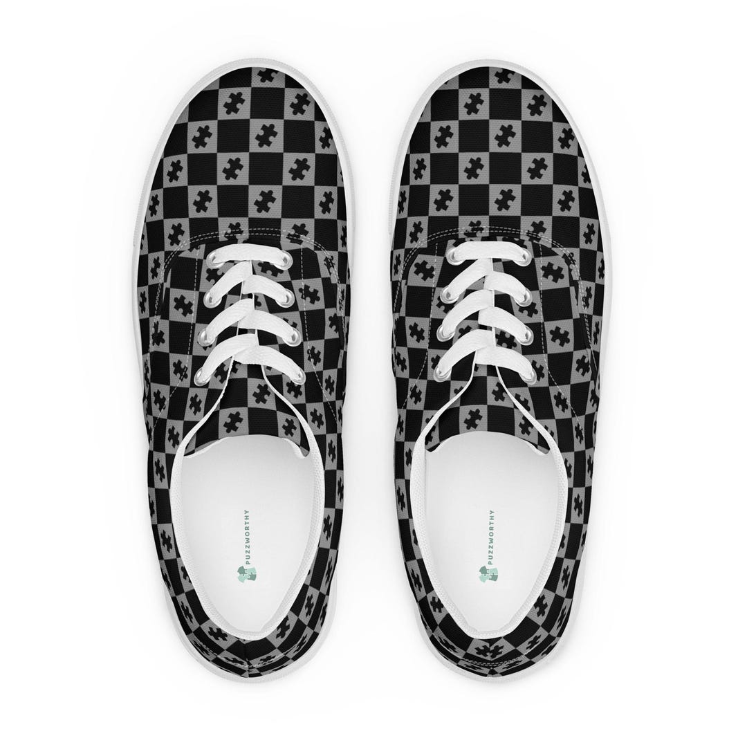 Men’s Puzzle Checkerboard | Lace-up Canvas Shoes | Black & Gray ...