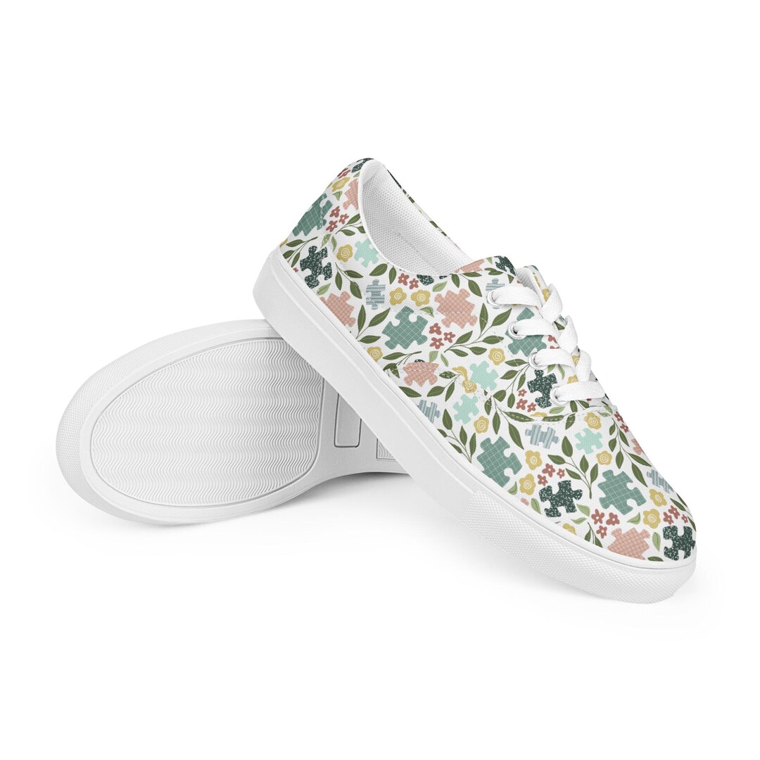 Pieceful Garden | Women’s Lace-up Canvas Shoes | White | Puzzle Shoes ...