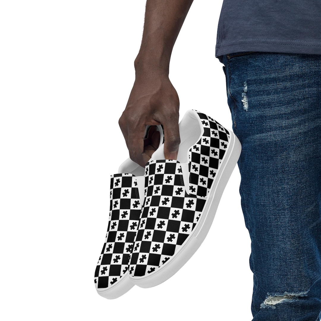 Men’s Puzzle Checkerboard | Slip-on Canvas Shoes | Black & White ...