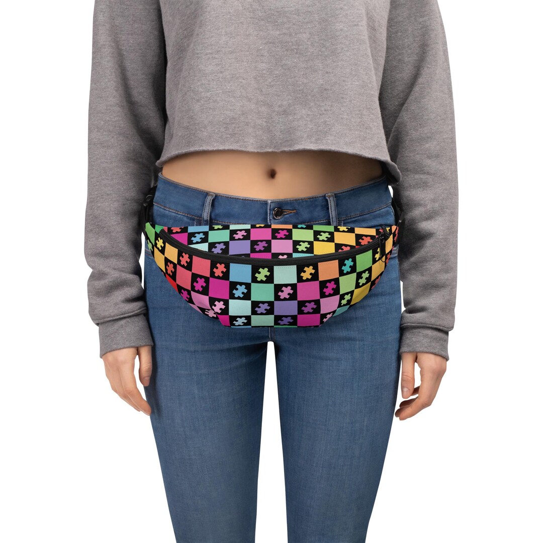 Puzzle Checkerboard | Fanny Pack | Rainbow on Black | Puzzle Fanny Pack ...