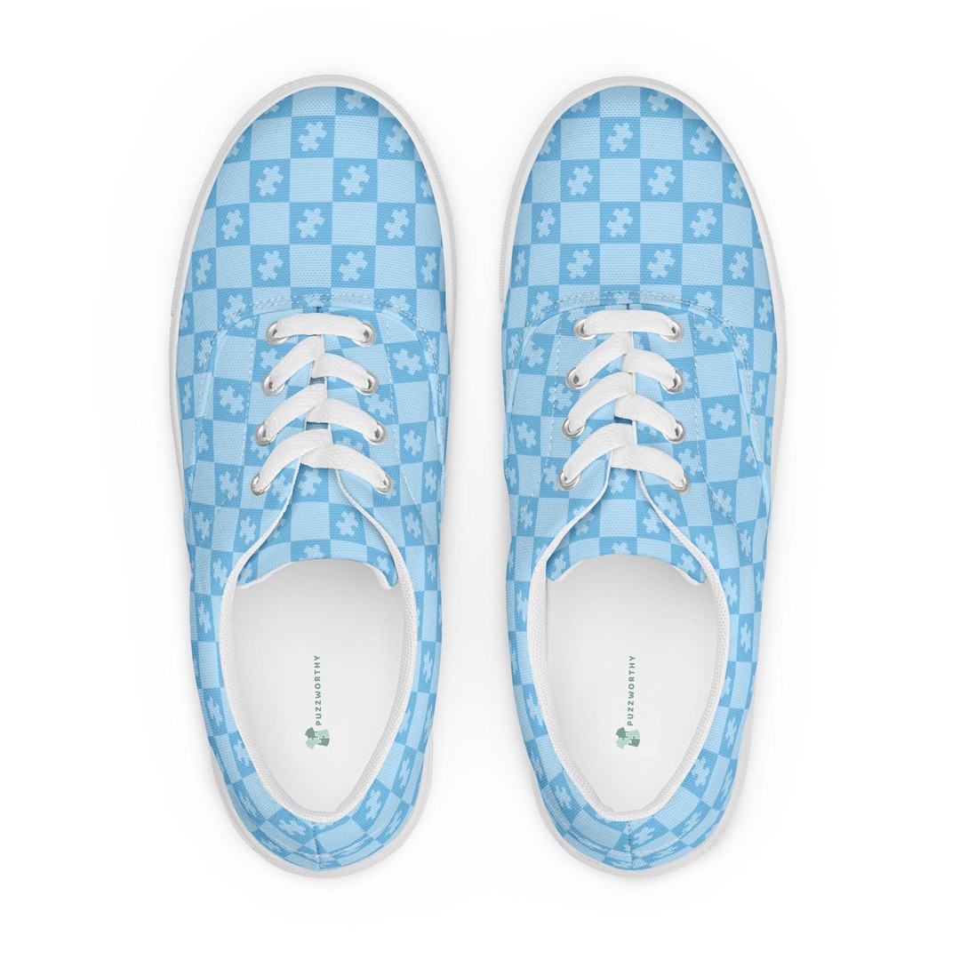 Men’s Puzzle Checkerboard | Lace-up Canvas Shoes | Light Blue | Puzzle ...