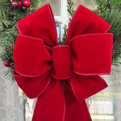 Outdoor Scarlet Red Velvet Christmas Wreath Bow Weatherproof Etsy