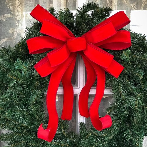 Outdoor Weatherproof Red Velvet Christmas Wreath Bow Narrow Etsy
