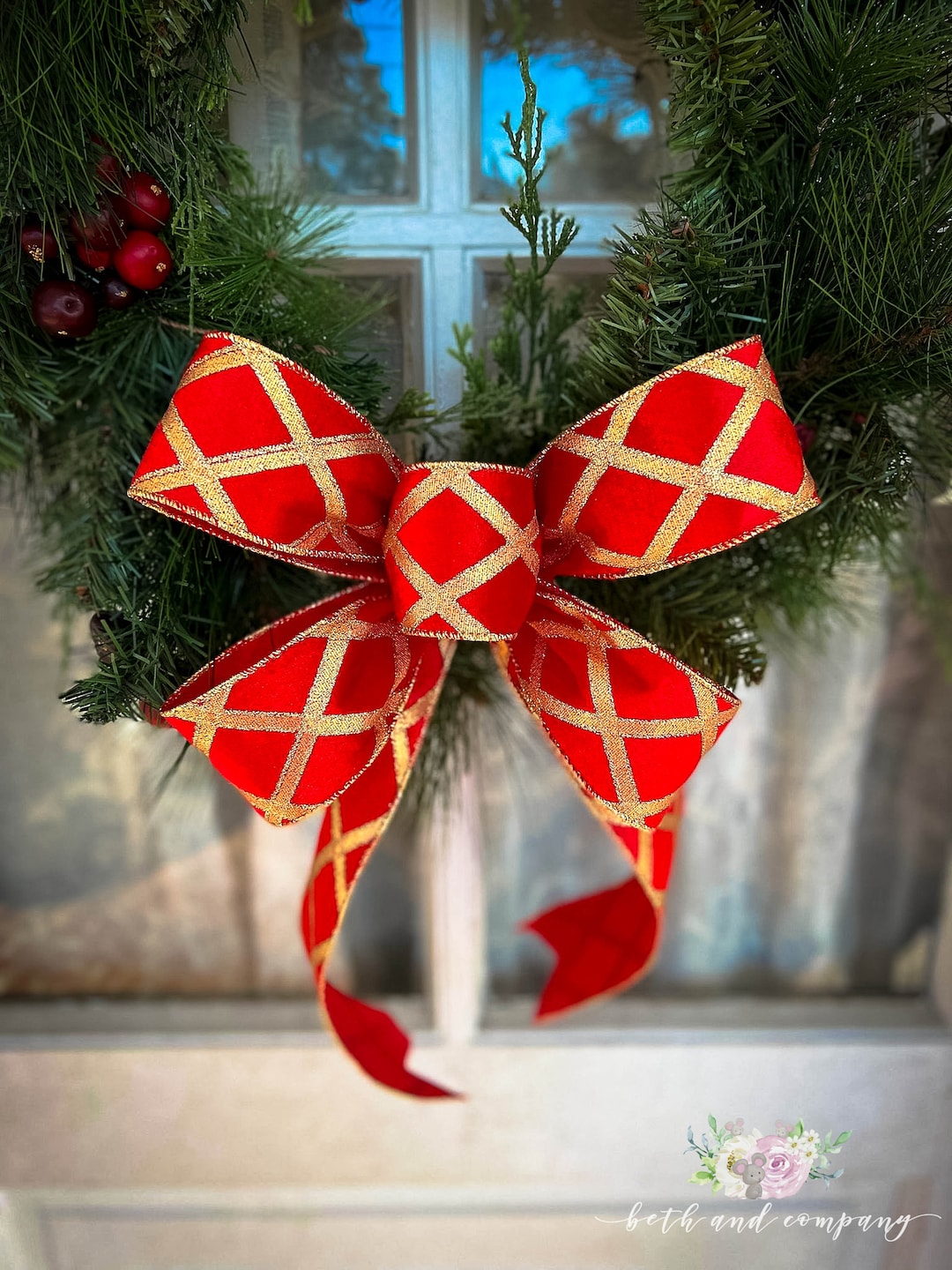 Red and Gold Velvet Christmas Bow, Elegant Wreath Decor (11 Inch) - Etsy