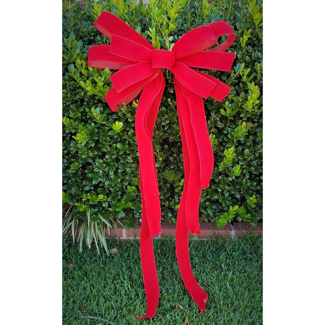 OUTDOOR Large Red Velvet Wreath Bow, Bow for 3-4 Foot Wreath With ...