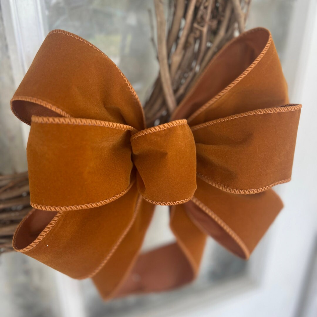 Fall Brown Bow for Front Door Decor Old Gold Velvet Bow - Etsy