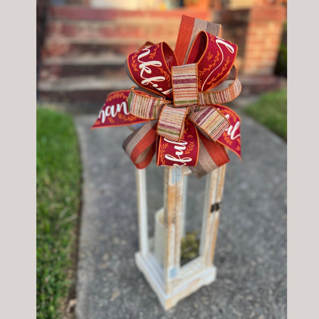 Fall Bow Fall Porch Decoration Thankful Glitter Lantern Bow or Wreath ...