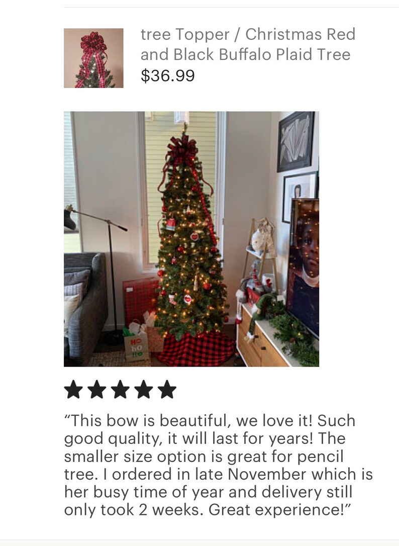 Tree Topper / Christmas Red and Black Buffalo Plaid Tree | Etsy