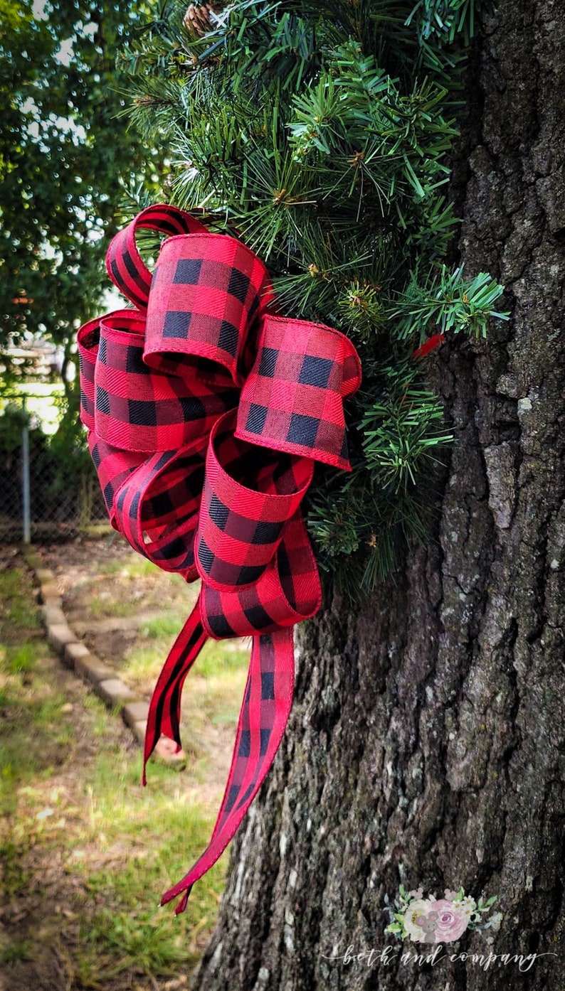 Red And Black Buffalo Plaid Wreath Bow Free Shipping Etsy