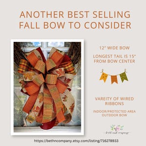 Large Fall Bow for Front Porch or Mailbox Fall Decor Mixed Ribbon Bow ...
