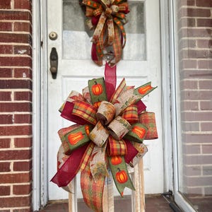 Large Fall Bow for Front Porch or Mailbox Fall Decor Mixed Ribbon Bow ...