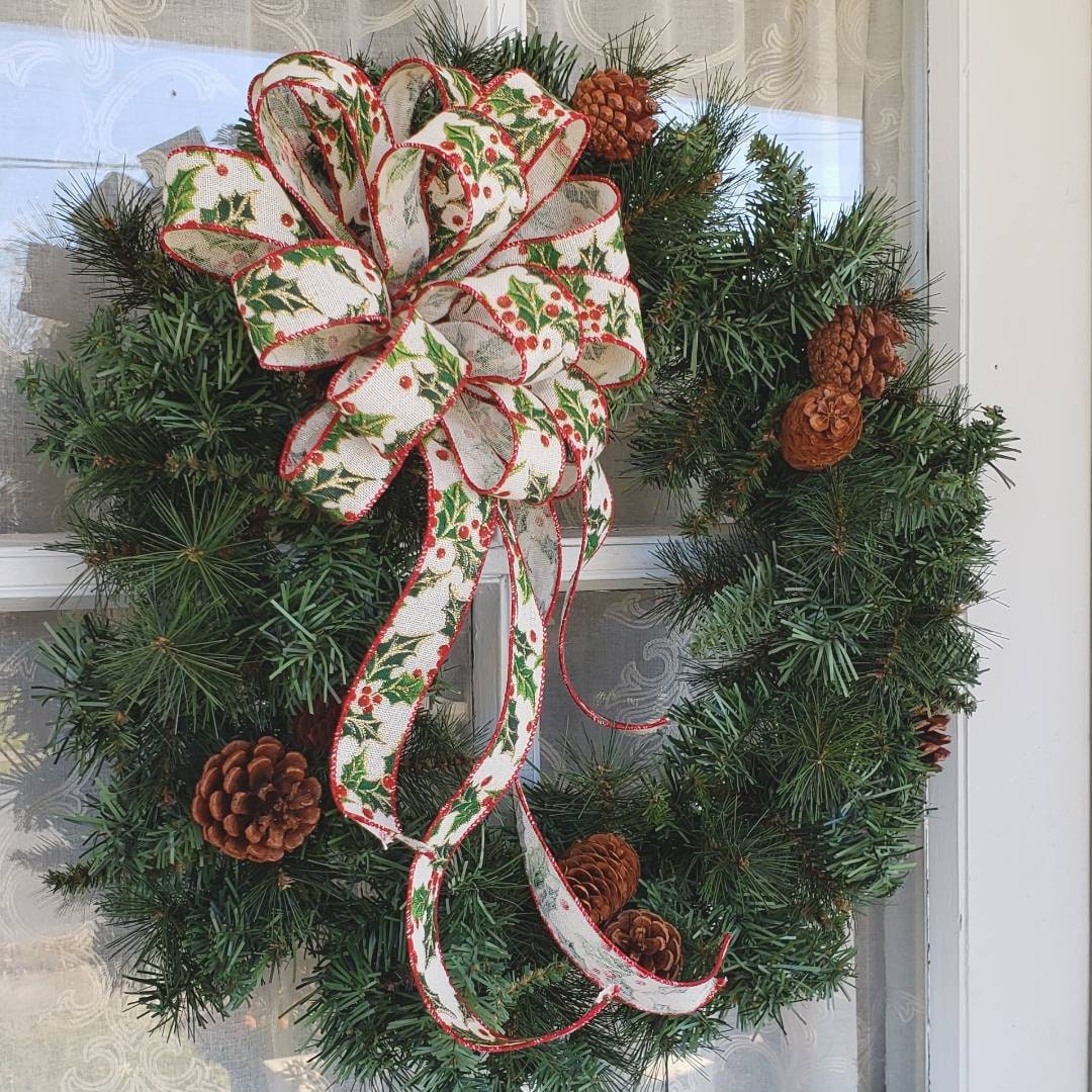 Christmas Holly Wreath Bow Christmas Wreath Bow Holly & | Etsy
