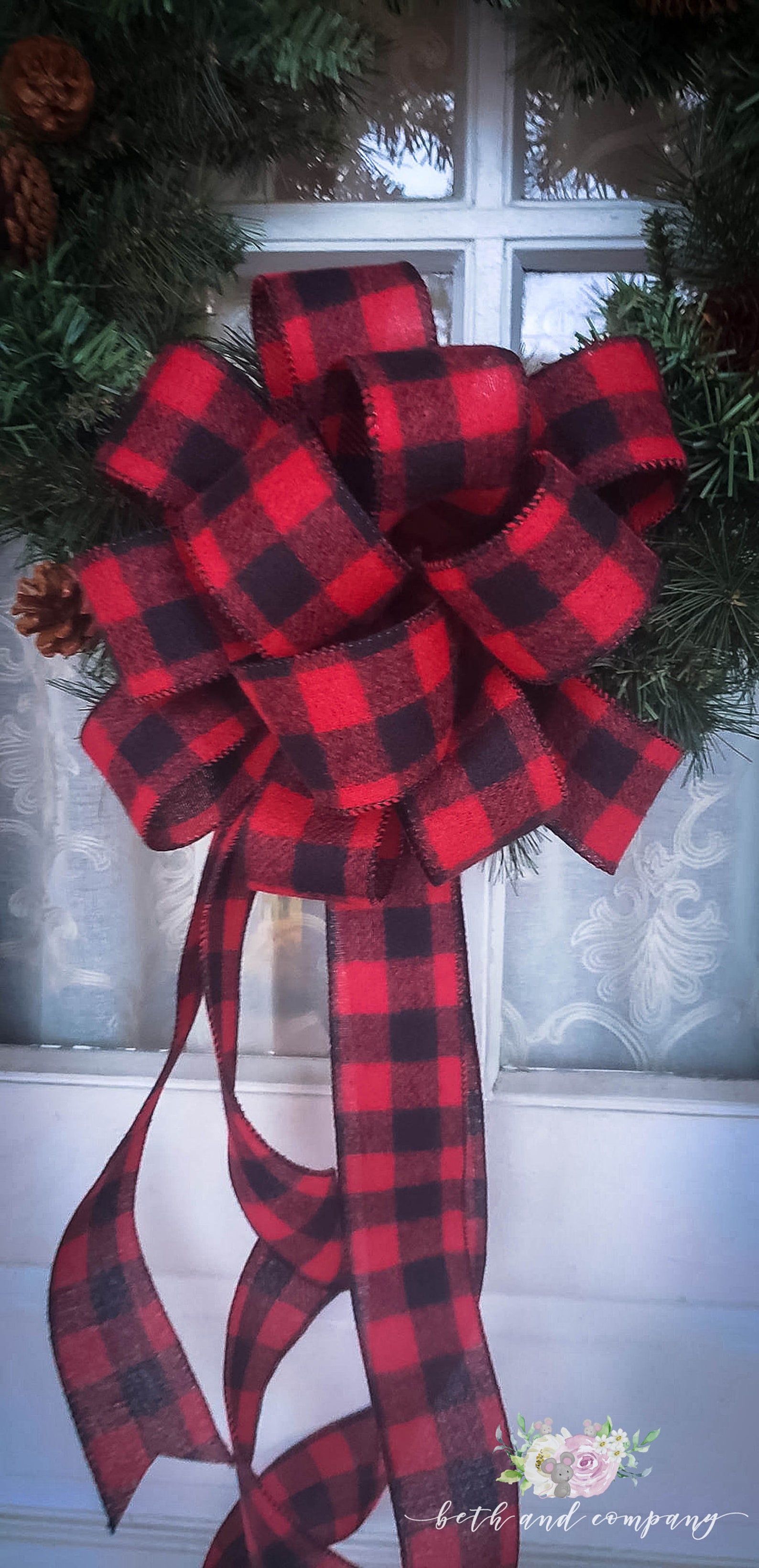 Christmas Tree Topper / Red and Black Brushed Buffalo Plaid Tree Topper ...