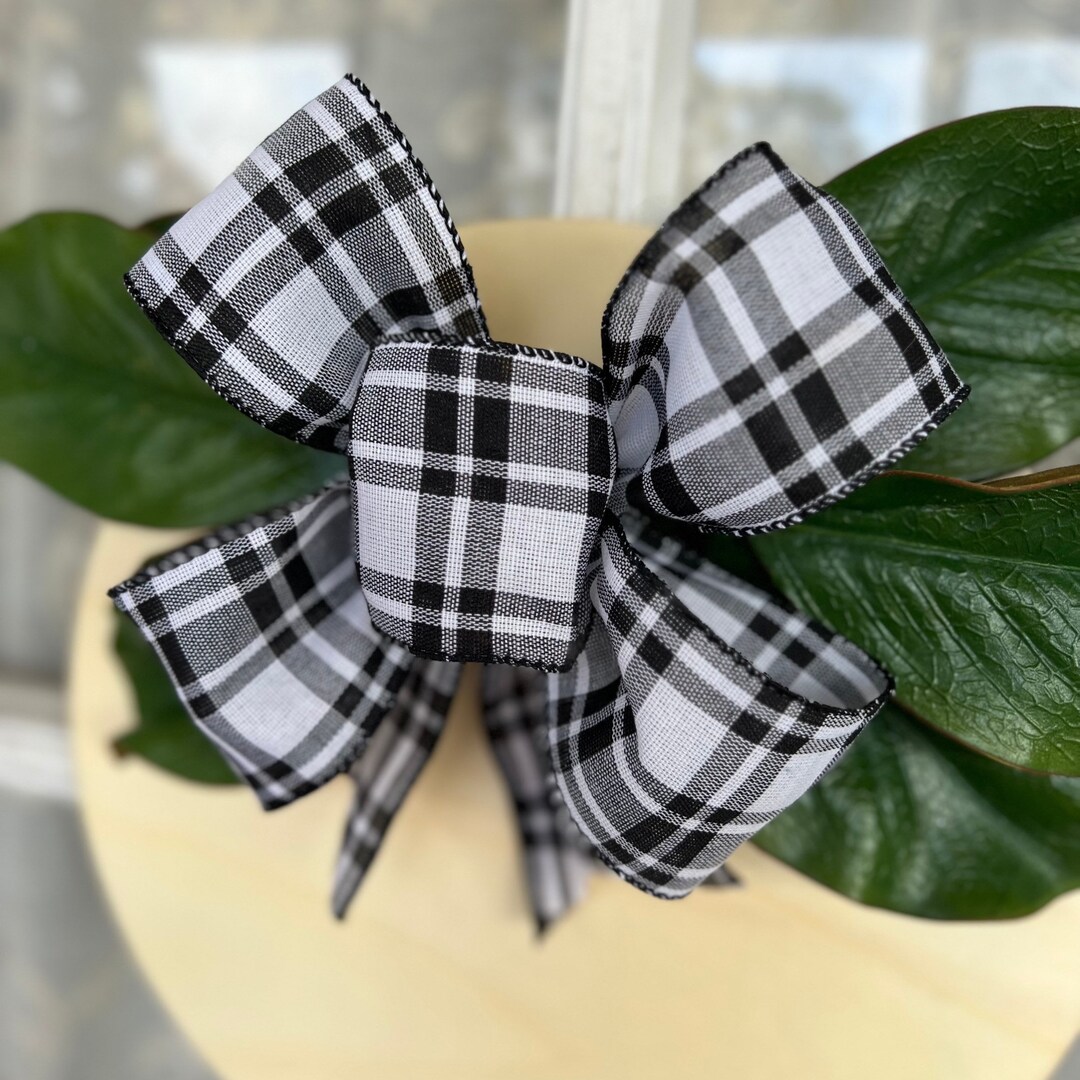 Everyday Bow Door Hanger Bow Black and White Plaid 8 Inch Bow Small Bow ...