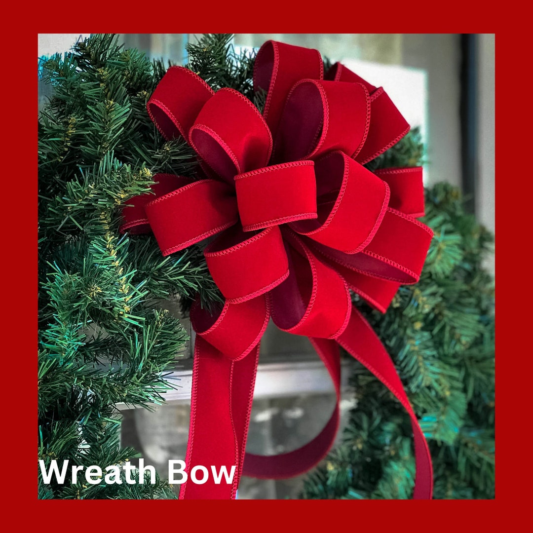Christmas Bow INDOOR OUTDOOR Red Velvet Christmas Wreath Bows Red ...