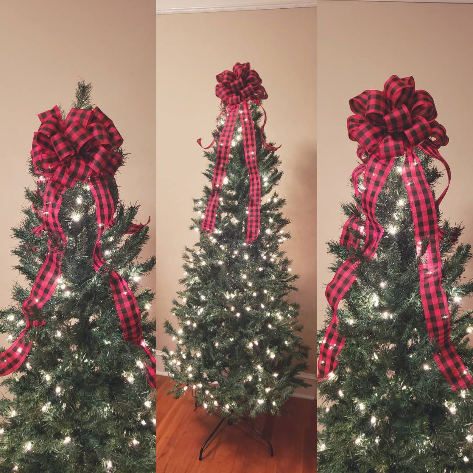 Tree Topper Christmas Red and Black Buffalo Plaid Tree Topper White and ...