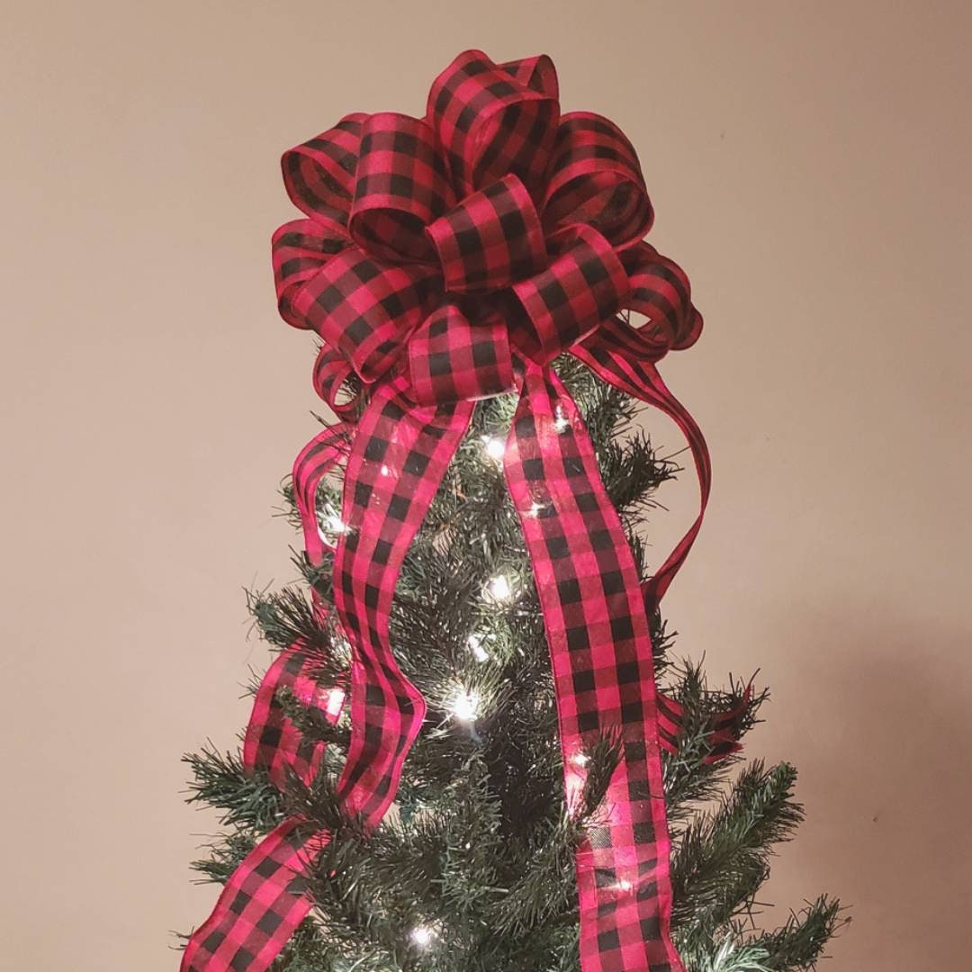 Tree Topper Christmas Red and Black Buffalo Plaid Tree Topper White and ...