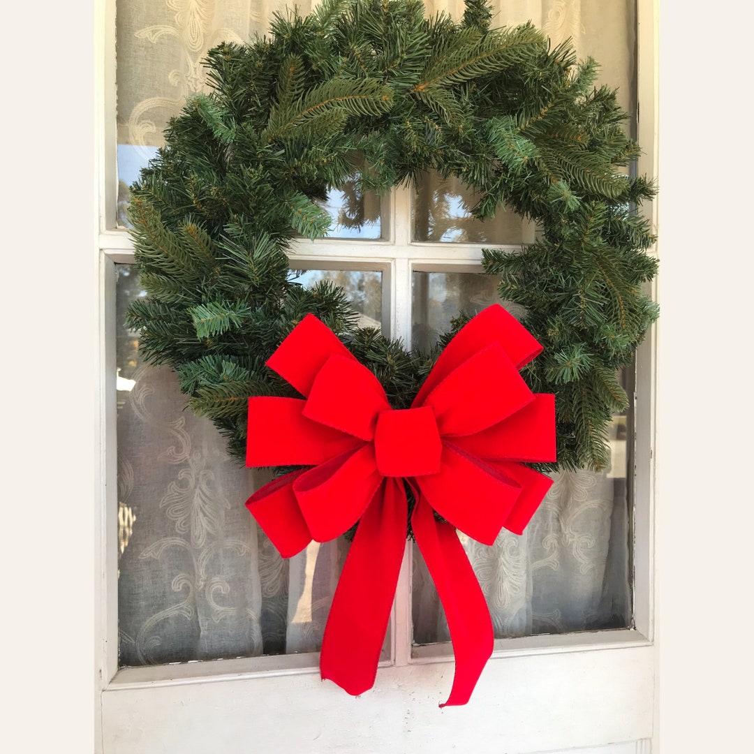 OUTDOOR Bright Red Velvet Christmas Bow With Liner - Etsy