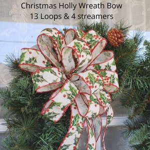 Christmas Holly Wreath Bow Christmas Wreath Bow Holly & - Etsy