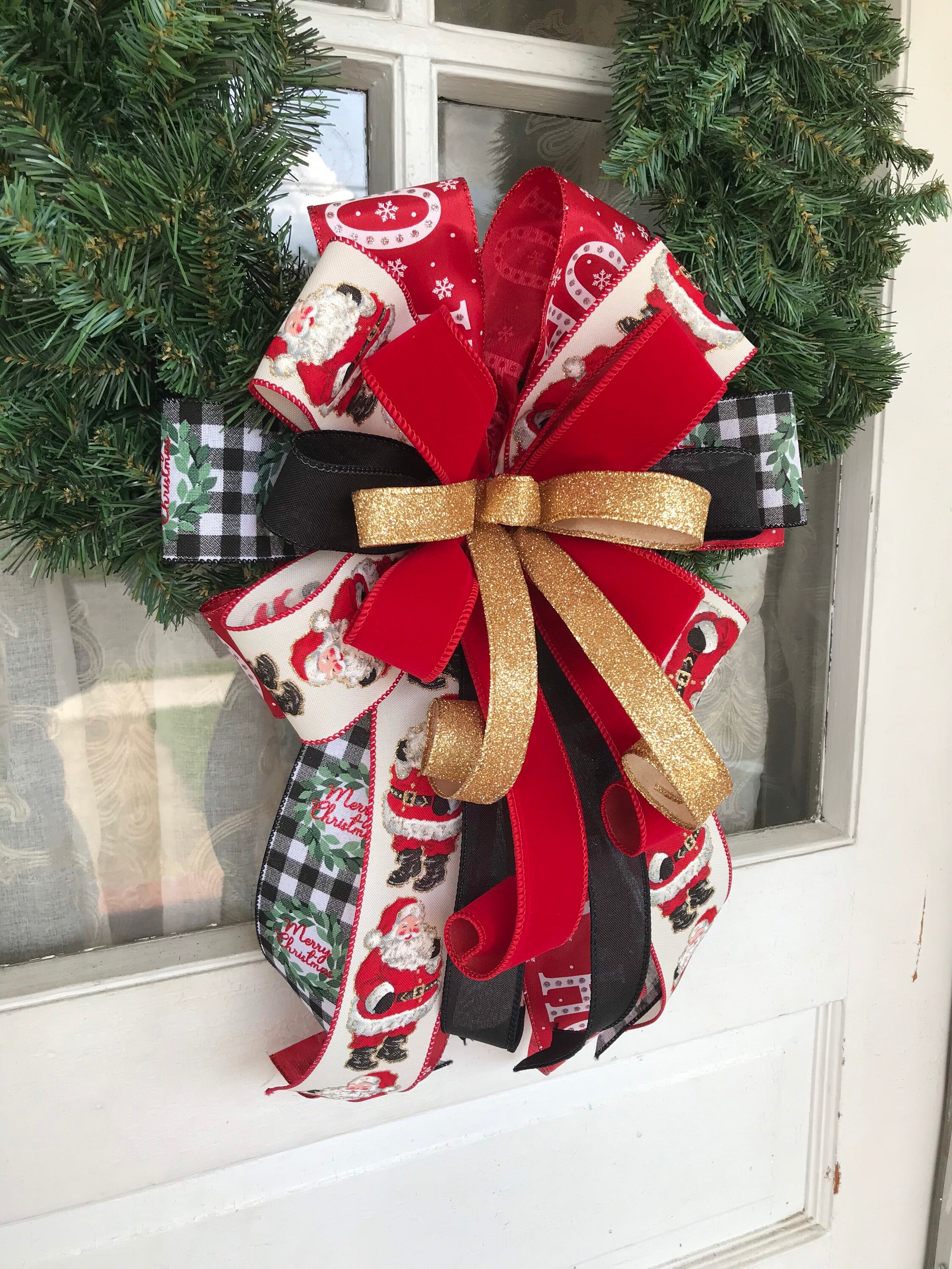Christmas Bow Santa Wreath Bow Old Saint Nick Decor Santa Bow for Front ...