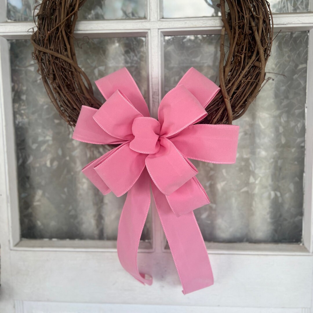 Pink Velvet Bow for Front Door Spring Decor Light Pink Bow for Easter ...