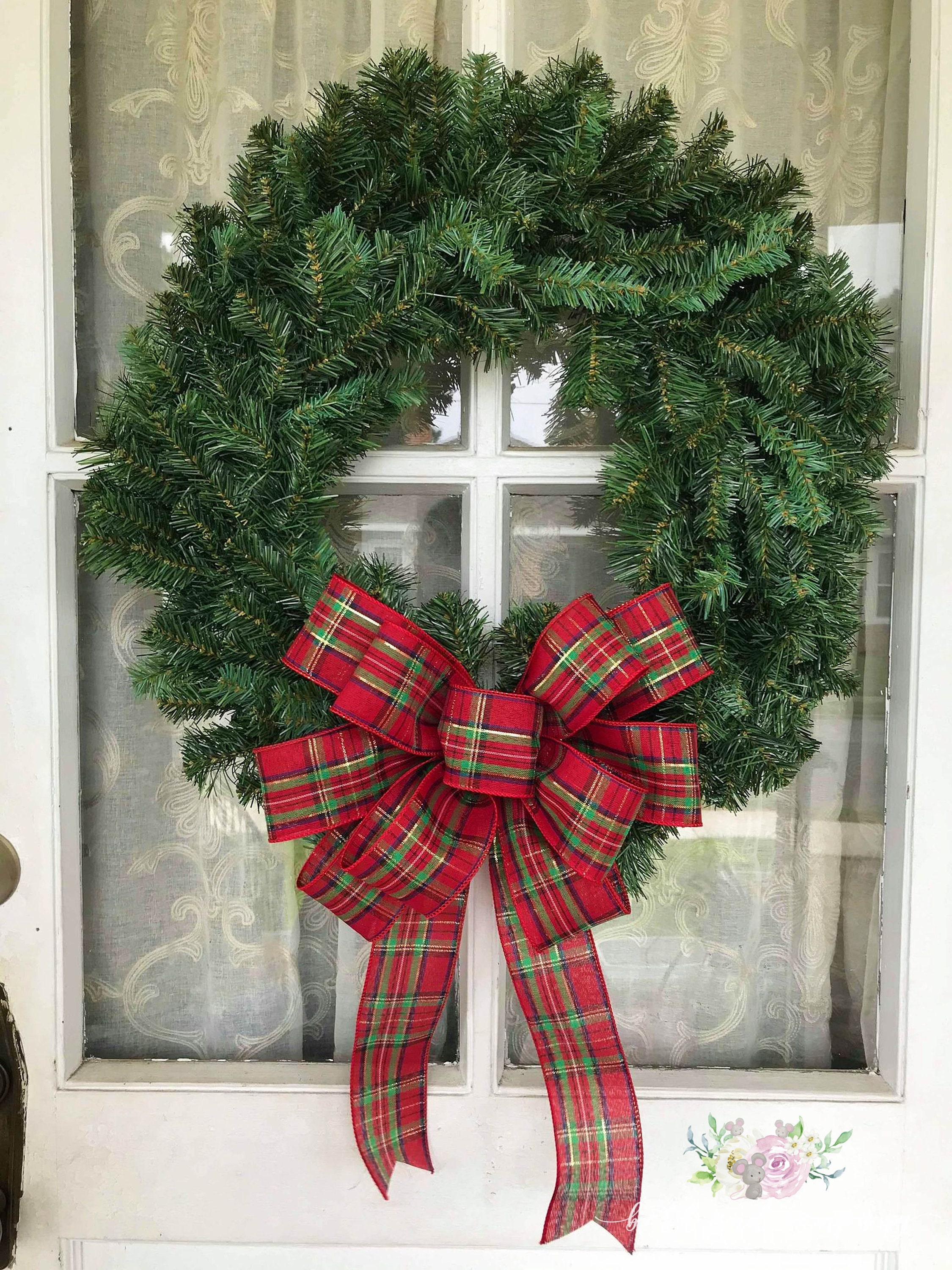 Christmas Bow Traditional Christmas Tartan Plaid Wreath Bow Red ...
