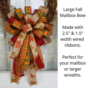 Large Fall Bow for Front Porch or Mailbox Fall Decor Mixed Ribbon Bow ...