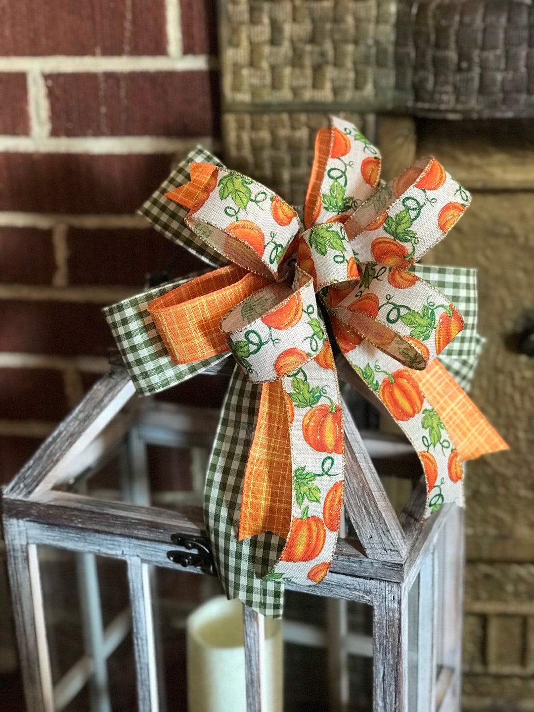 Fall Lantern Bow Fall Orange Pumpkin Bow Wreath Bow 11 Inch - Etsy