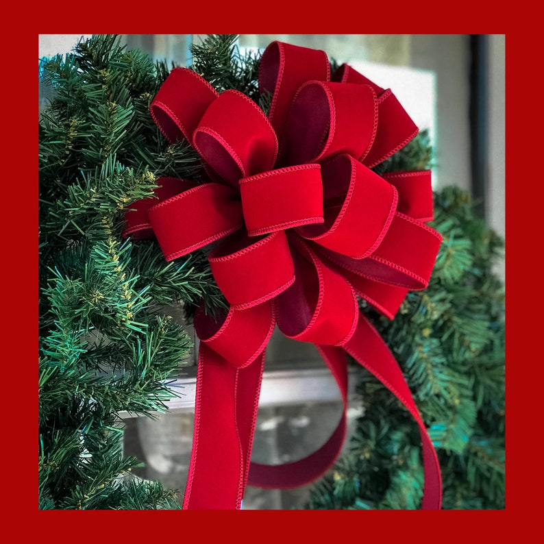 Indoor Outdoor Red Velvet Christmas Wreath Bow Red Or Scarlet Etsy