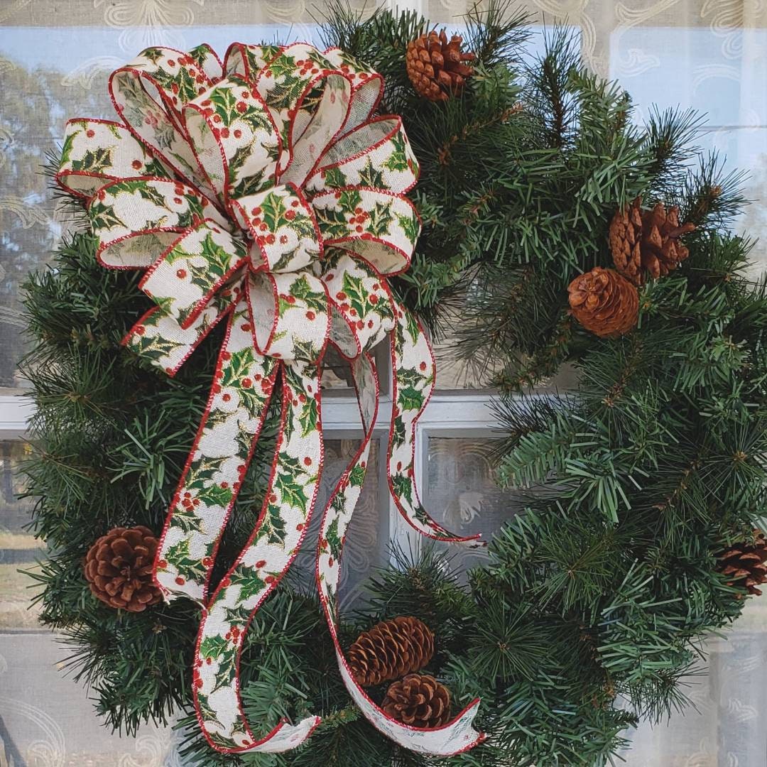 Christmas Holly Wreath Bow Christmas Wreath Bow Holly & - Etsy