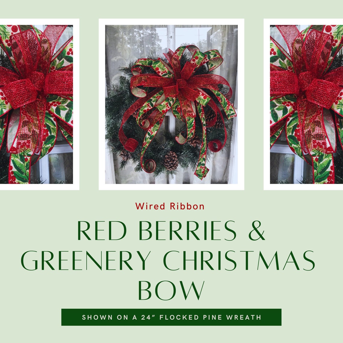 Red Berries and Greenery Christmas Bow, Farmhouse Berry Wreath Bow - Etsy